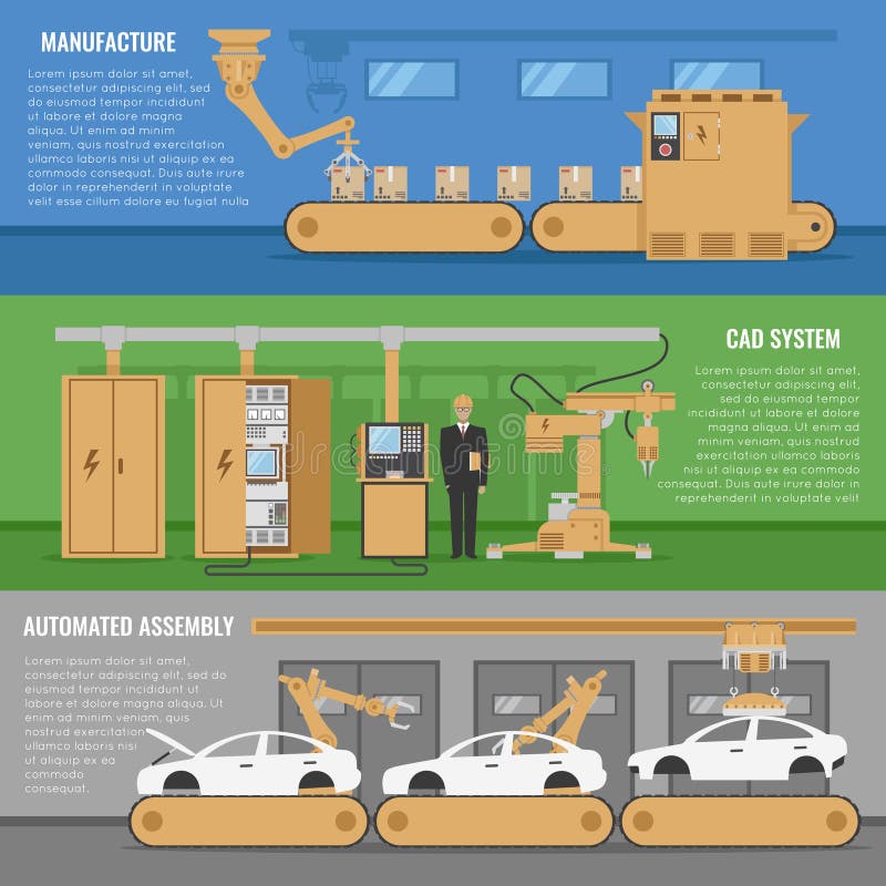 Automated Assembly Banner Set Stock Vector - Illustration of industry ...