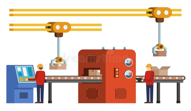Assembly Line. Automated Conveyor System. Stock Vector - Illustration ... Assembly Line. Automated Conveyor System. Stock Vector - Illustration ...