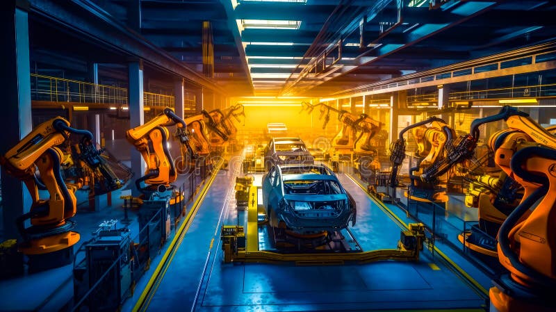 Automated Assembly Line in Factory with Robots. Generative AI Stock Illustration - Illustration ...