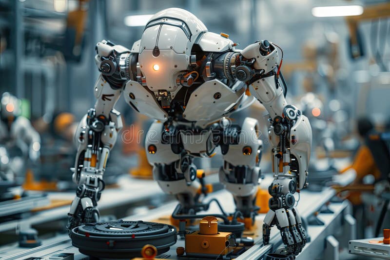 An Automated Assembly Line for Humanoid Robots Stock Illustration ...