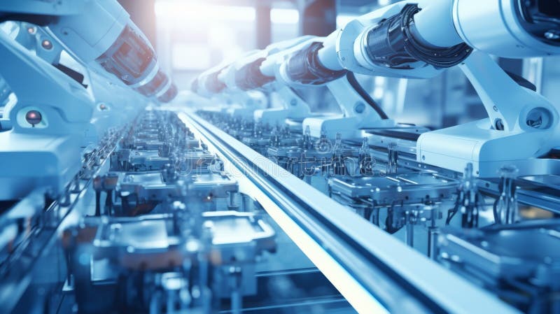 An Automated Assembly Line Operates with Precision, Featuring Robot ...