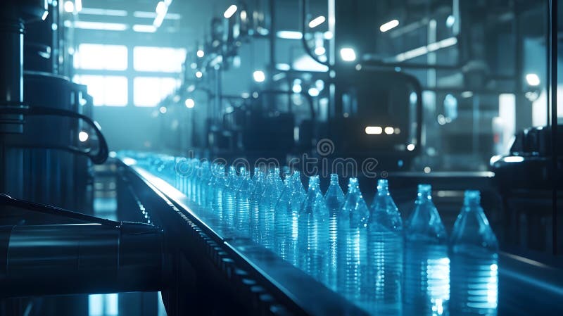 Automated Assembly Line of Plastic Bottles in a Modern Factory Setting ...