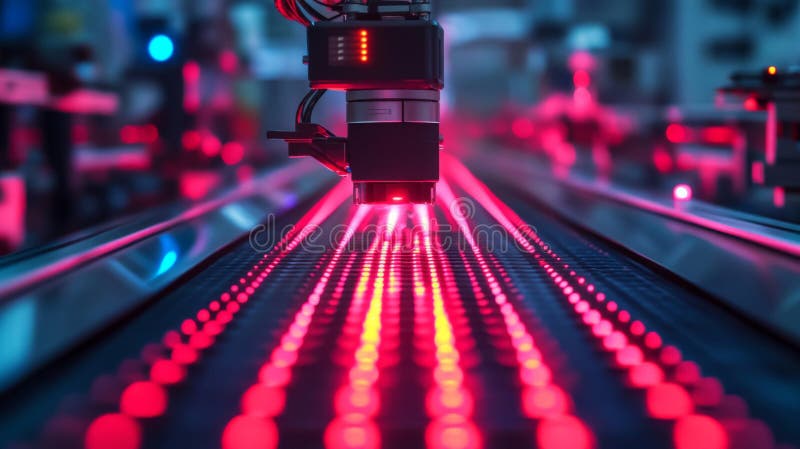 Automated Assembly Line with Robotic Arm and Laser Sensors Stock ...