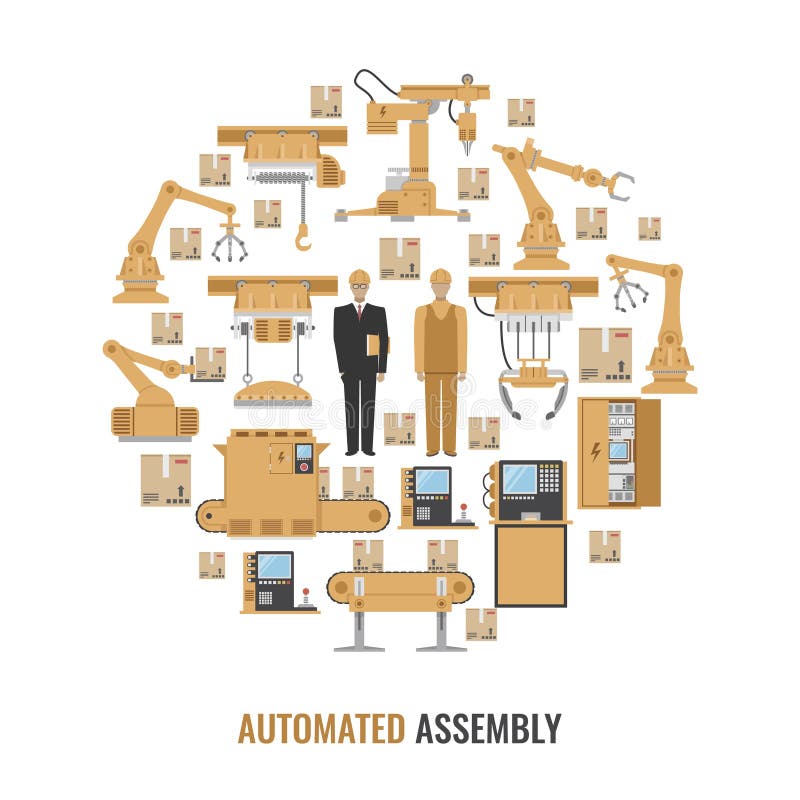 Automated Assembly Icon Set Stock Vector - Illustration of industry ... Automated Assembly Icon Set Stock Vector - Illustration of industry ...