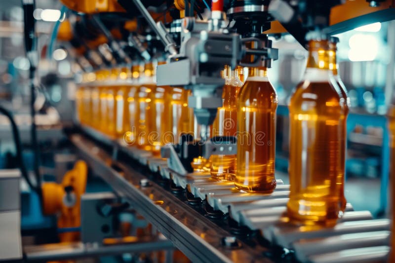 Automated Beverage Bottle Packaging Line in Industrial Factory Stock ...