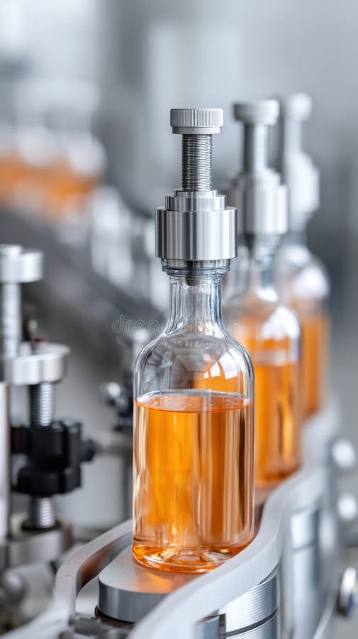 Automated Bottle Filling in Modern Beverage Production Line Stock ...