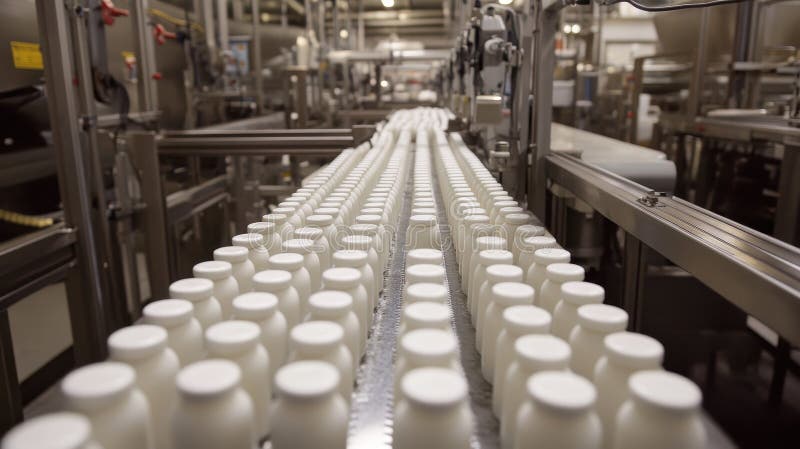 Automated Bottling: High-Volume White Plastic Containers on Conveyor in ...