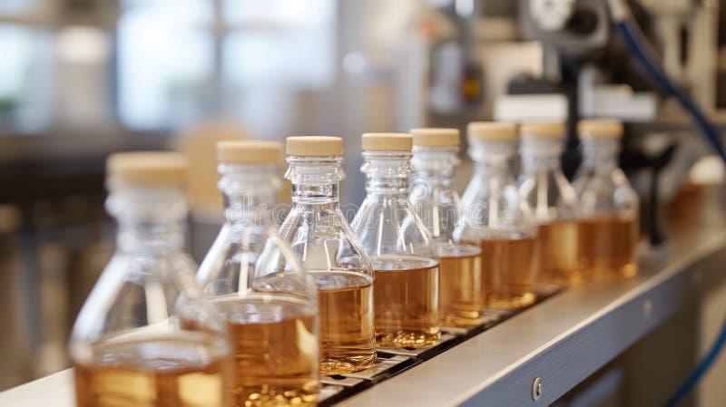 Automated Bottling Line for Beverage Production in a Modern Factory ...