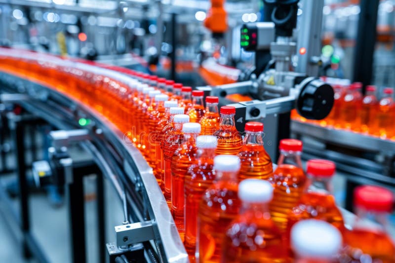 Automated Bottling Line Industrial Technology in Beverage Factory Stock ...