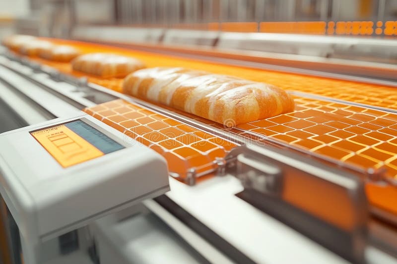 Automated Bread Production Line Showcasing Baking Process and Quality Control Stock Illustration ...