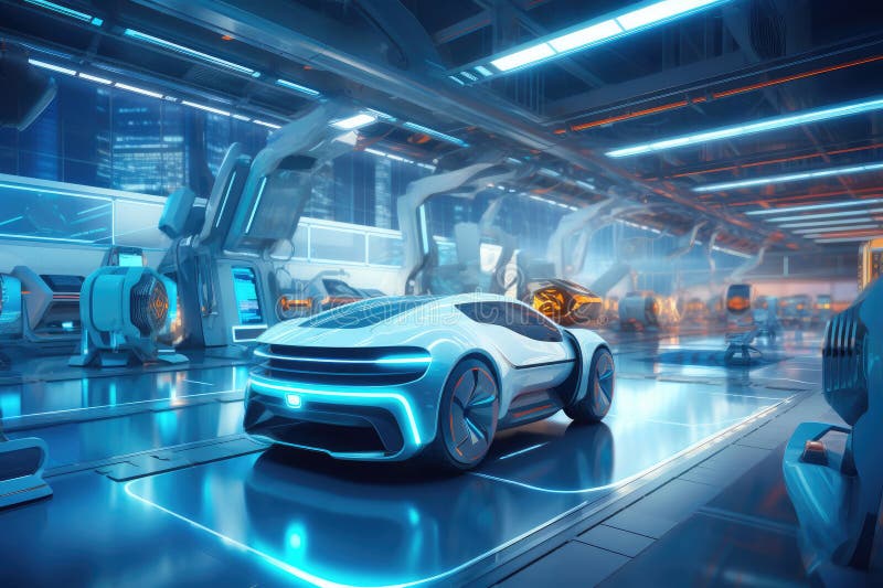 Automated Car Factory of Tomorrow. Stock Illustration - Illustration of ...