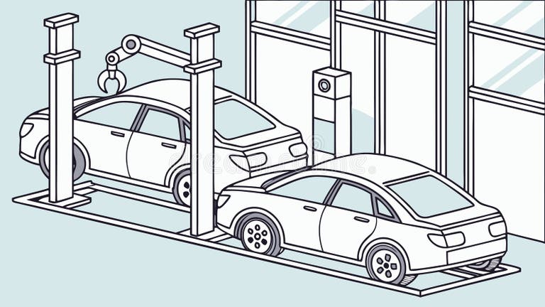 Automated Car Maintenance in a Modern Workshop, Vector Design ...