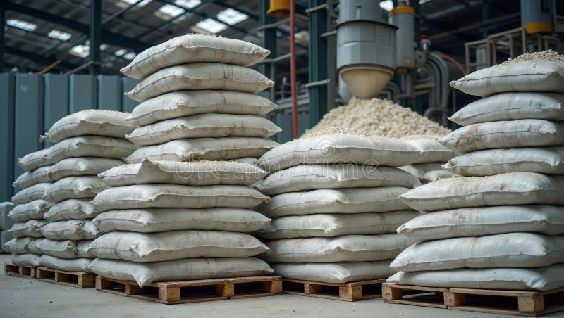 Automated Cement Bag Stacking in Production Plant Stock Illustration ...