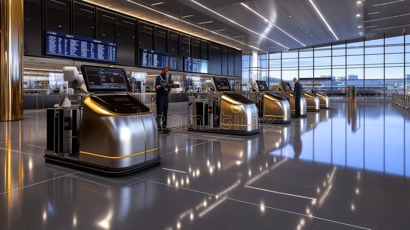 Automated Check-in Kiosks at Airport Terminal Stock Photo - Image of ...