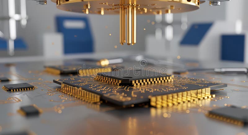 Automated Chip Manufacturing Machine Assembling Electronic Components ...