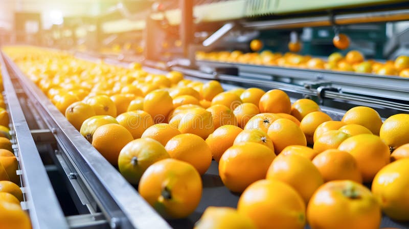 Automated Citrus Fruit Processing in Industrial Factory Conveyor Belt ...