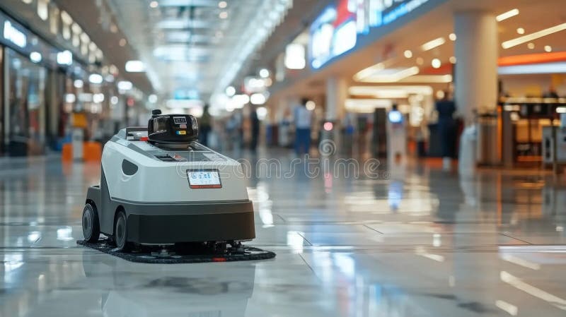 Automated Cleaning Robot in Modern Shopping Mall Interior Stock ...