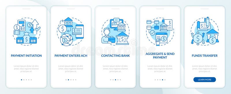 Automated Clearing House Process Blue Onboarding Mobile App Screen ...