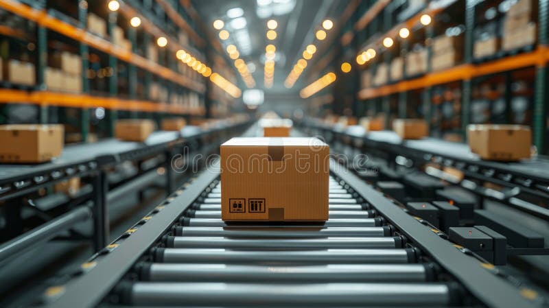 Automated Conveyor Belt in Modern Warehouse Facility Stock Illustration ...