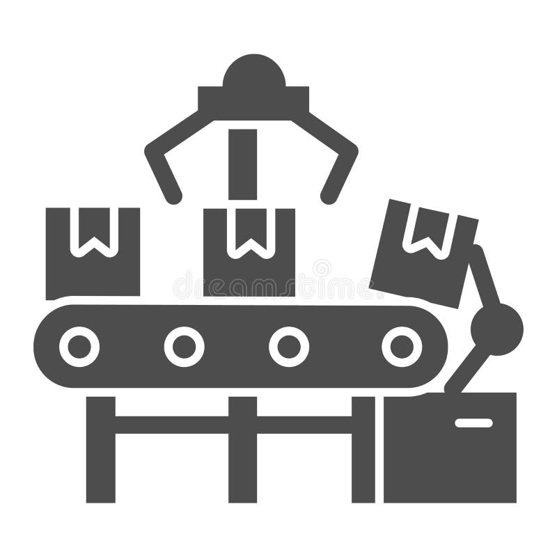 Automated Conveyor and Boxes Line and Solid Icon, Delivery Logistics ...