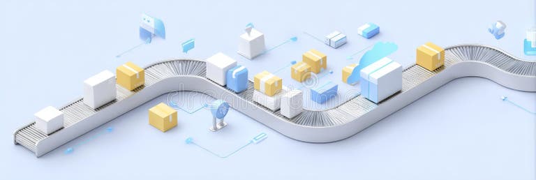 Automated Conveyor System with Cardboard Boxes and Digital Technology ...