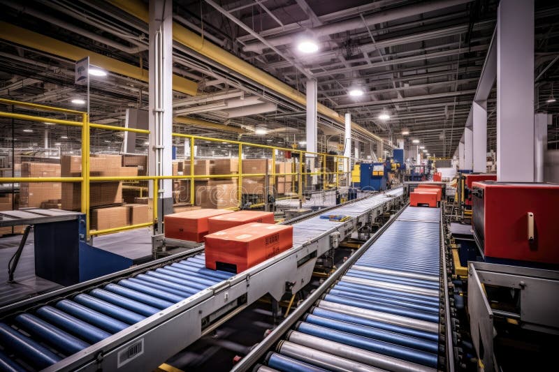 Automated Conveyor System Moving Boxes in Facility Stock Photo - Image ...