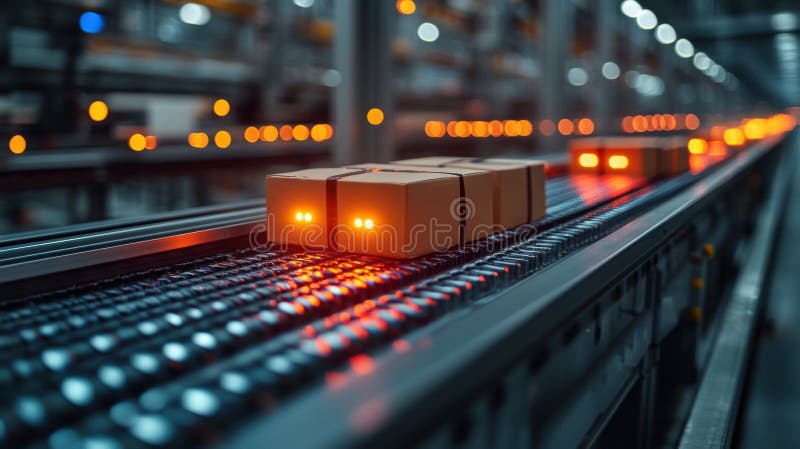 Automated Conveyor System Moving Packages in High-tech Warehouse at ...