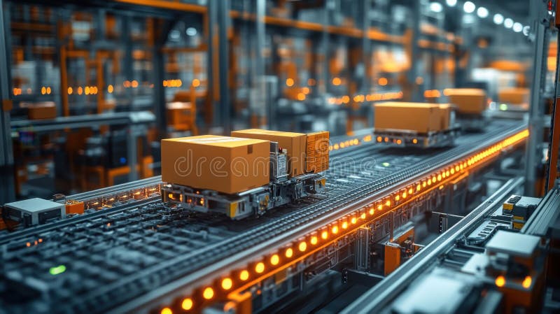 Automated Conveyor System with Packages in Modern Warehouse Efficient ...