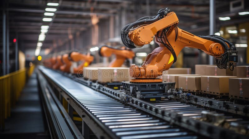 Automated Conveyor System for Product Packaging Stock Illustration ...