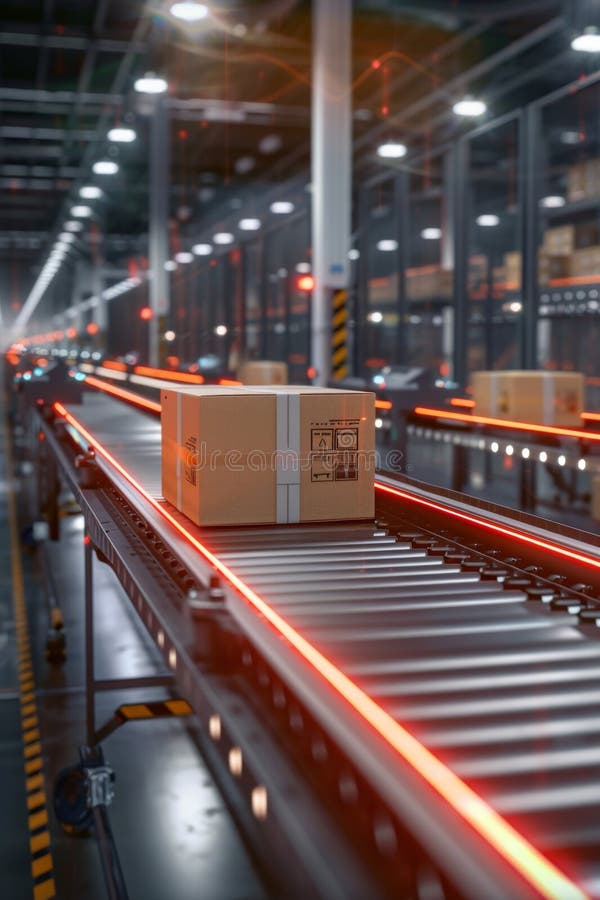 Automated Conveyor System Scanning Boxes in Warehouse, Showcasing ...