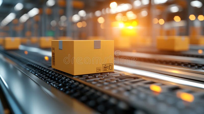 Automated Conveyor System with Shipping Boxes Stock Illustration ...