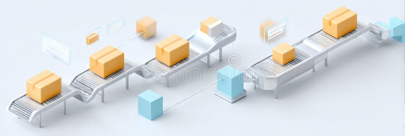 Automated Conveyor System with Shipping Boxes and Digital Displays in ...