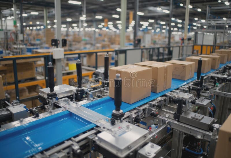 Automated Conveyor System Transporting Boxes in a Modern Warehouse ...