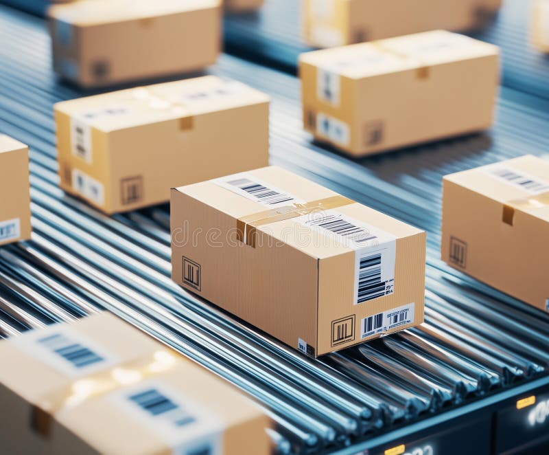 Automated Conveyor System Transporting Cardboard Boxes for Order ...