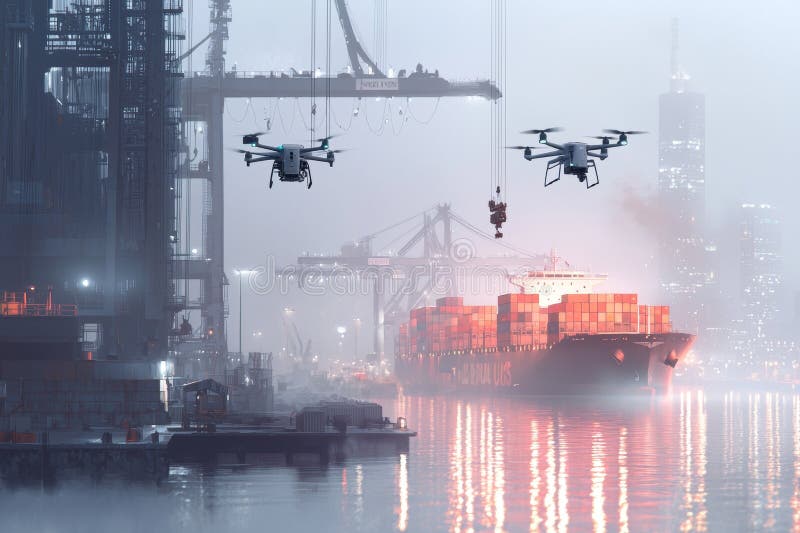 Automated Cranes Load and Unload Electric Cargo Ships, while Drones ... Automated Cranes Load and Unload Electric Cargo Ships, while Drones ...