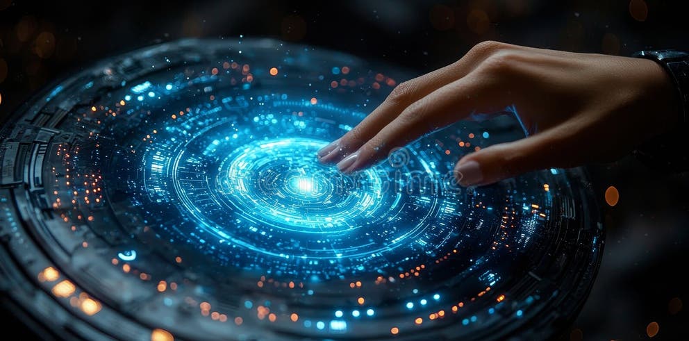 Automated Customer Service Using a Chatbot. Hand Tapping Button on ...