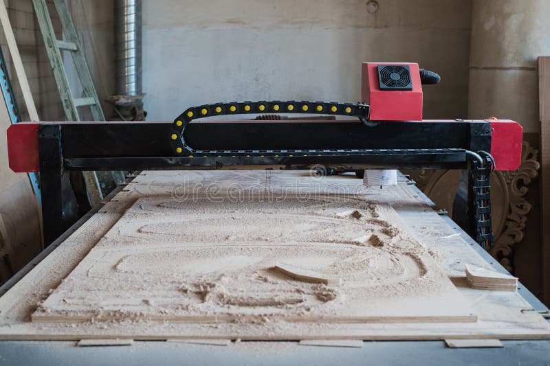Automated Cutting CNC Machine in Wood Work Shop Stock Image - Image of ...