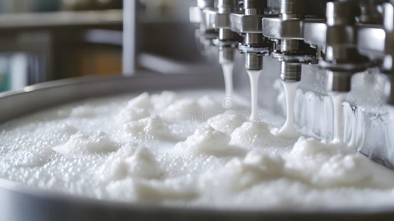 Automated Dairy Process with Milk Foam in Industrial Setting Stock ...