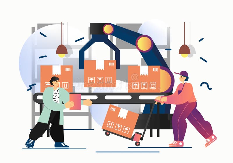 Automated Delivery Process, Vector Flat Style Design Illustration Stock ...