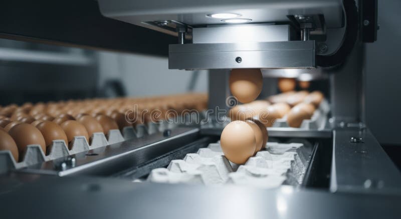 Automated Egg Packing Machine Sorting Fresh Brown Eggs in a Modern ...