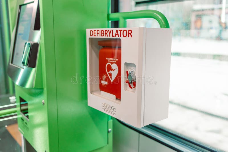 Automated External Defibrillator AED in White Box on the Wall is an ...