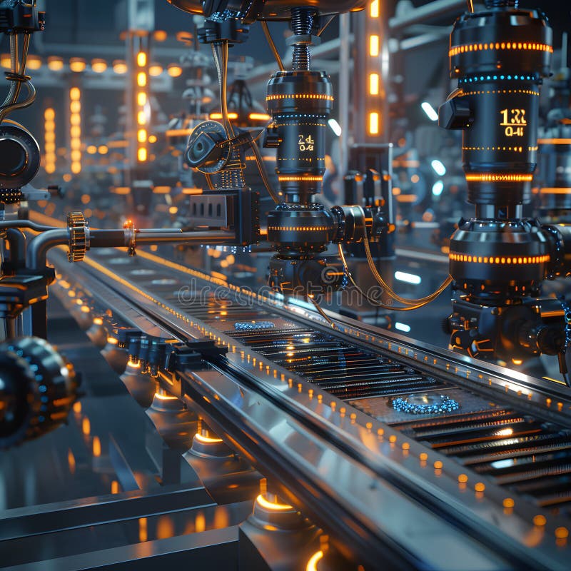 Automated Factory with Binary Code Flow. Stock Illustration ...