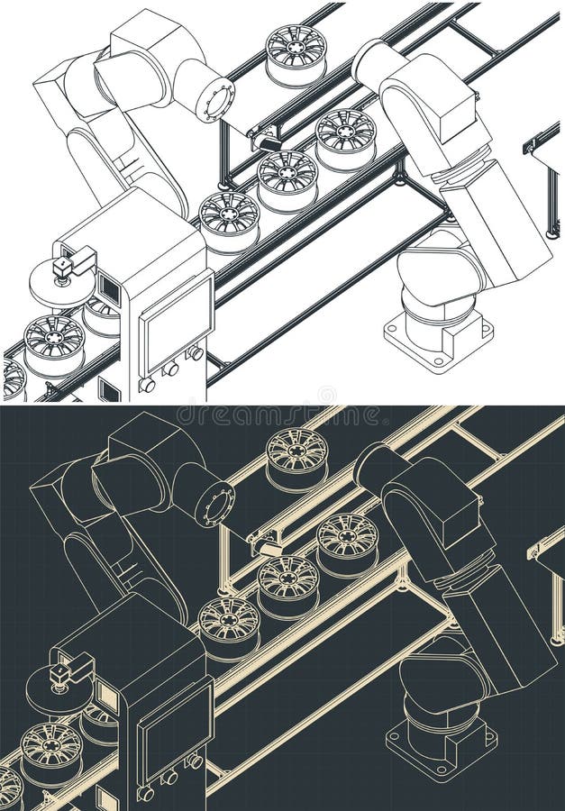 Automated Factory Line Isometric Drawings Stock Vector - Illustration ...