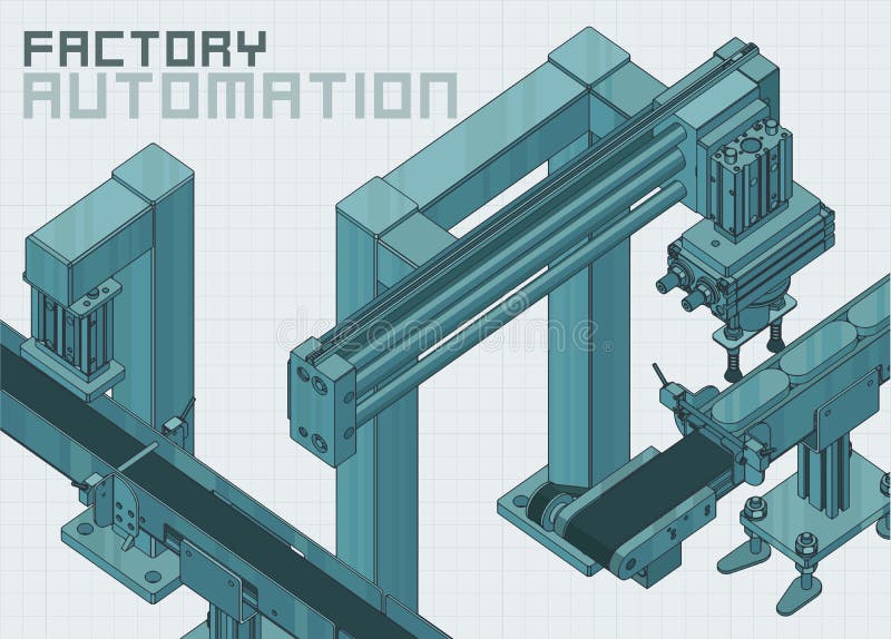 Automated Factory Line Drawing Stock Vector - Illustration of belt ...
