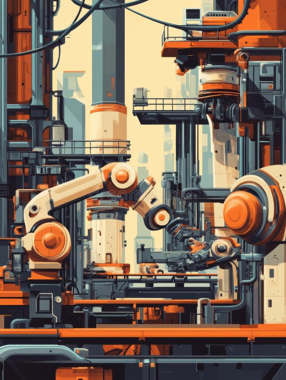 Automated Factory with Robotic Machines and AI Controls for Efficient Production Processes Stock ...