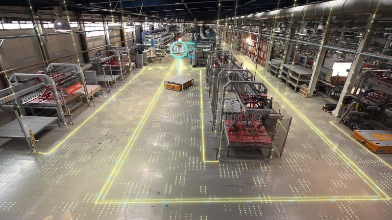 Robots in an Automated Factory. Automated Factory with Self-managed Robots. Visualization of ...