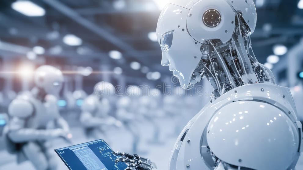 Automated Factory Utilizing Robotic Machines and AI for Efficient Production Processes Stock ...