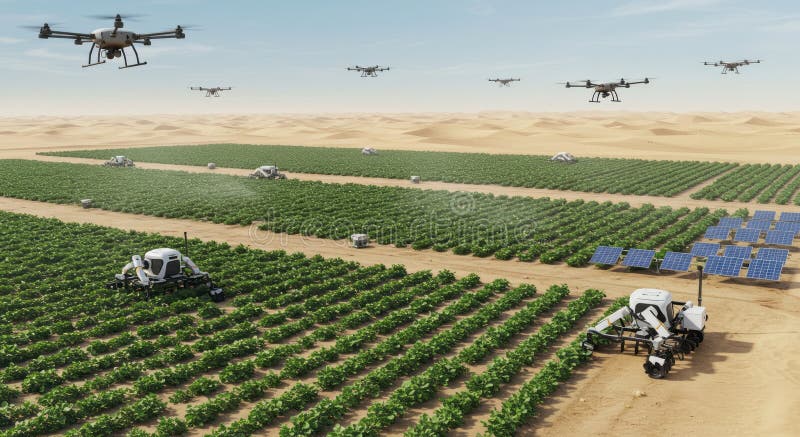 Automated Farming Drones and Robots in Desert Agriculture Stock Photo ... Automated Farming Drones and Robots in Desert Agriculture Stock Photo ...