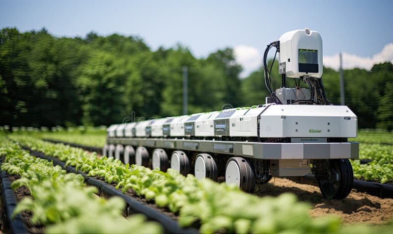 Automated Farming Machine Cultivating Lush Lettuce Field Stock ...