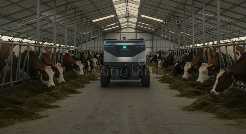Automated Feeding System for Dairy Cows in Modern Barn Stock Photo ...